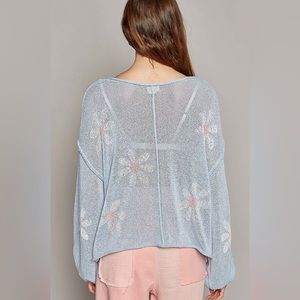 POL | Sweaters | Pol Sky Blue Lightweight Floral Print Sweater Top ...